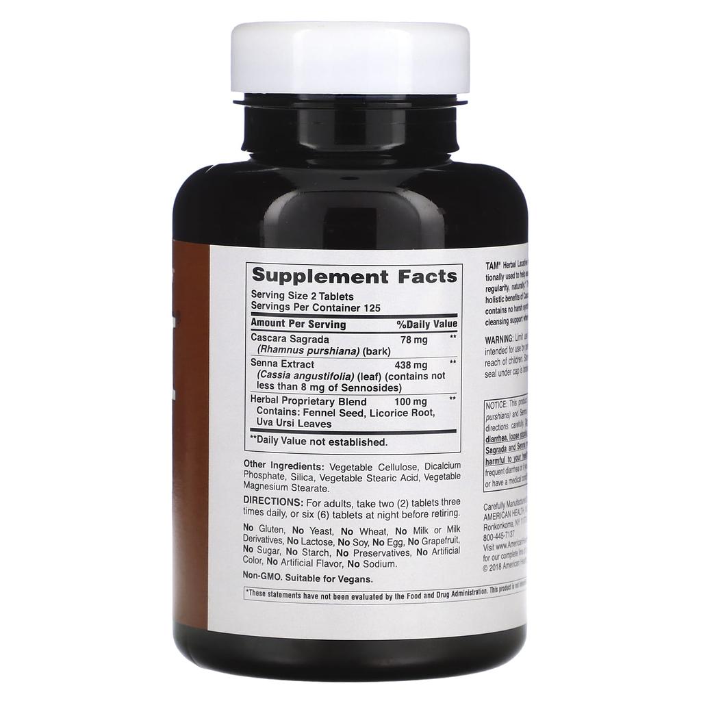 Buy American Health, TAM, Herbal Laxative, 250 Tablets at affordable ...
