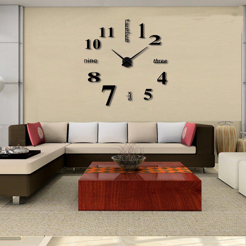 Living Room Large Art Design 3D DIY EVA Hanging Wall Clock Mirror ...