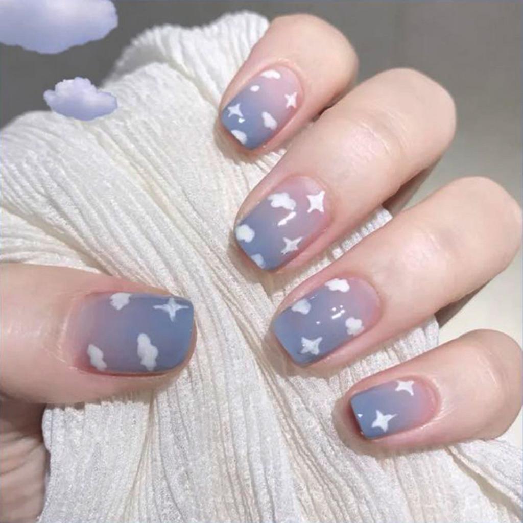 Buy Short Square Head Fake Nails Press On Flower Clear False Nail With ...