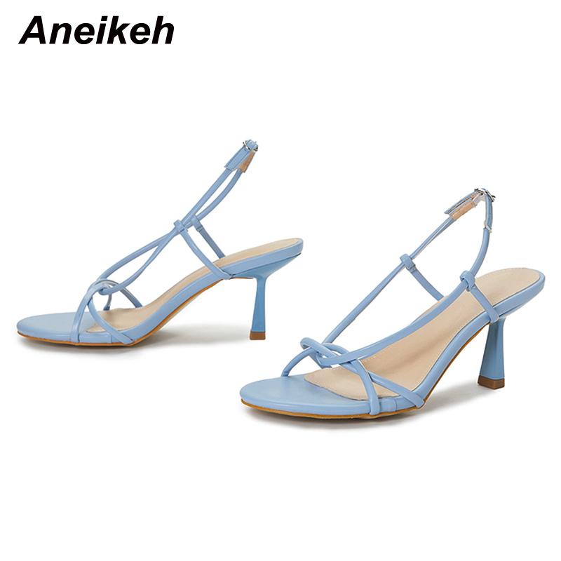Cheap Aneikeh Concise Pumps Women Summer Open Toe Heels Fashion Narrow ...