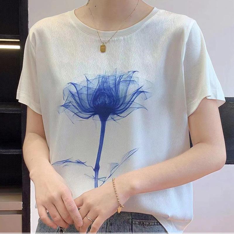Buy T-shirt Women's Abstract Print Herringbone Face Round Neck, Short ...