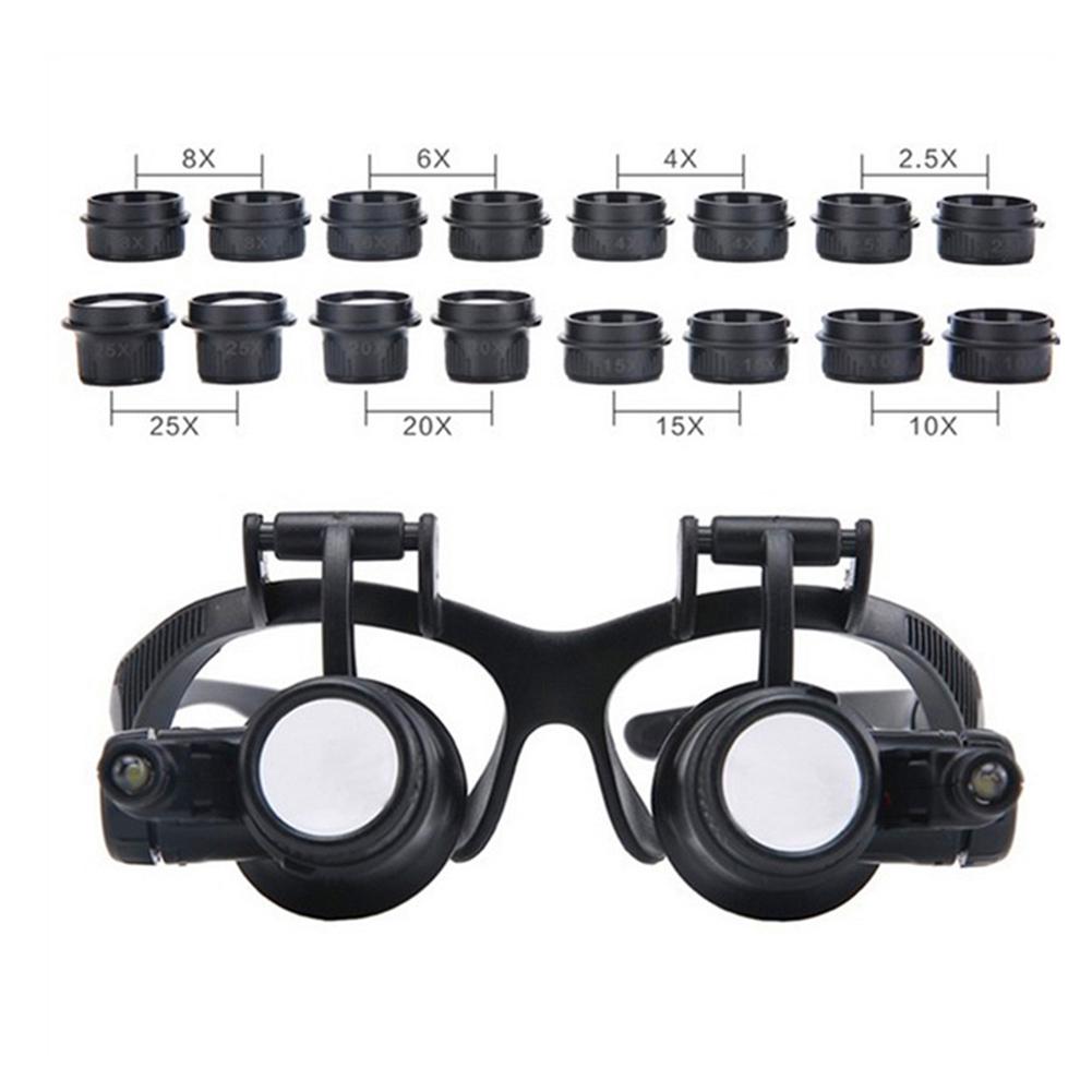 Buy LED Light Magnifier Glasses 2.5X/4X/6X/8X/10X/15X/20X/25 Lens Loupe ...