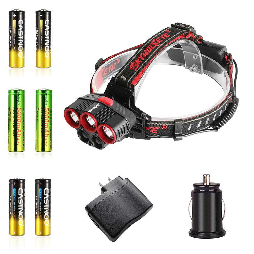 Buy Cool Red 80000 Lumens 5 LED Headlight 18650 Battery Flashlight for ...