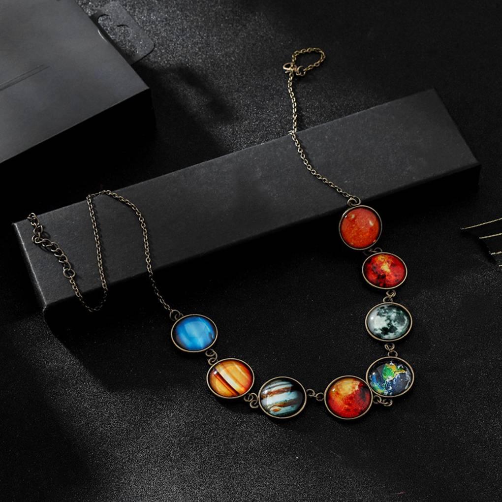 Buy Women Galaxy Eight Planet Necklace Pendant Glass Ball Universe ...