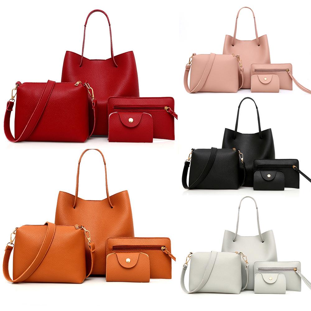 Buy 4Pcs Women Pattern Leather Handbag+Crossbody Bag+Messenger Bag+Card ...