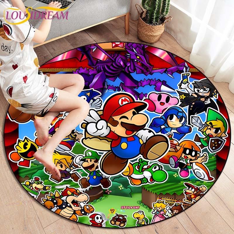 Cartoon Mario Bros Round Carpets for Living Room Rugs Soft Flannel ...