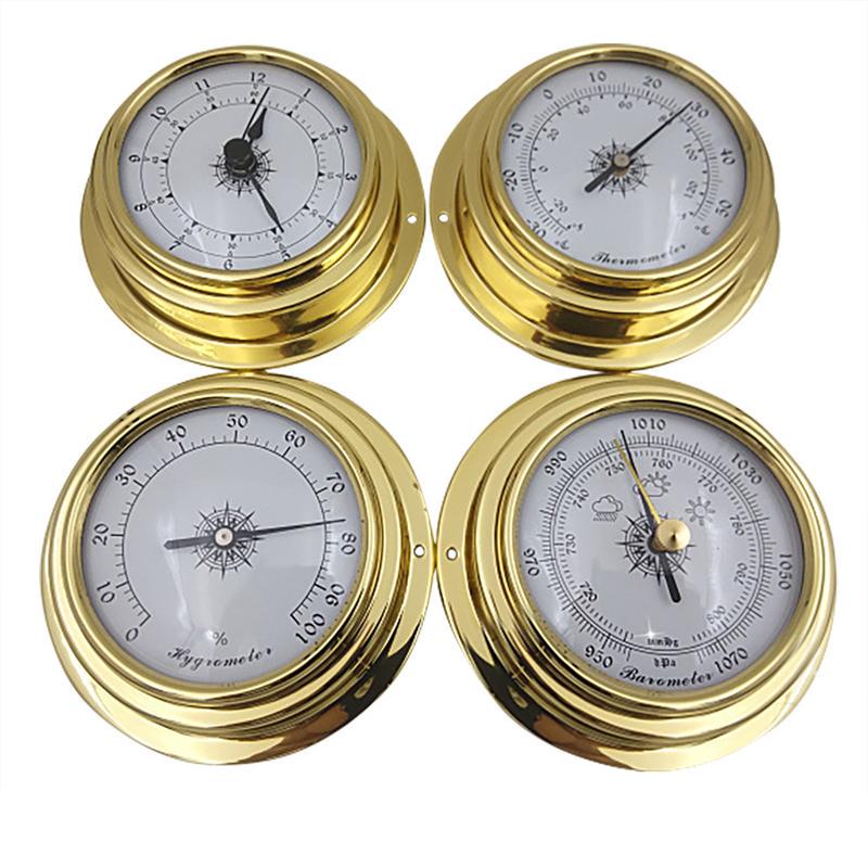 4PCS 98mm Copper Shell Zirconium Marine Barometer Thermometer ...