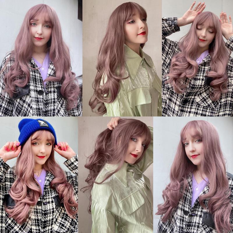 Cheap XINRAN Long Wavy Brown Gold Black Wigs with Bangs Heat Resistant ...