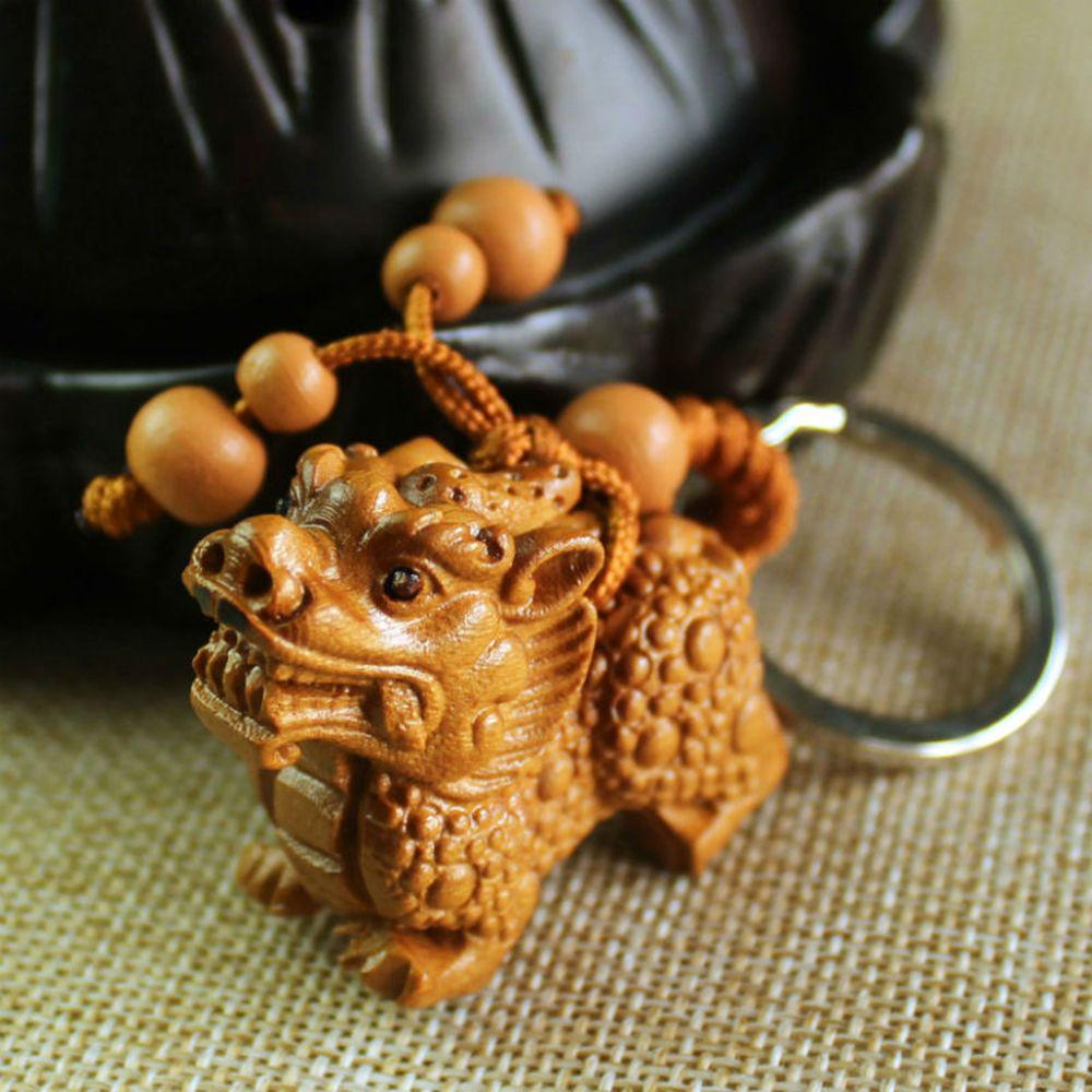 Buy 3D Statue Wealth Chinese Key Chain Wood Pendant Pixiu at affordable ...