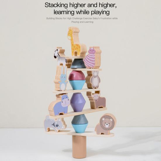 1 Set Children Stacking Animals Balance Block Toys Wooden Dinosaur ...