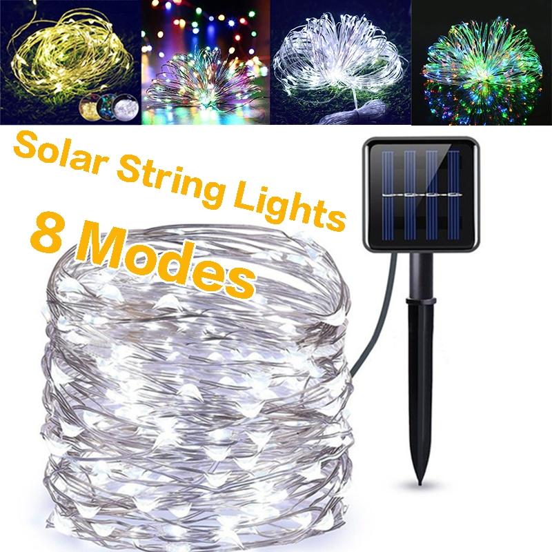 Solar String Copper Fairy Wire Lights Outdoor Decoration 8 Modes Solar ...