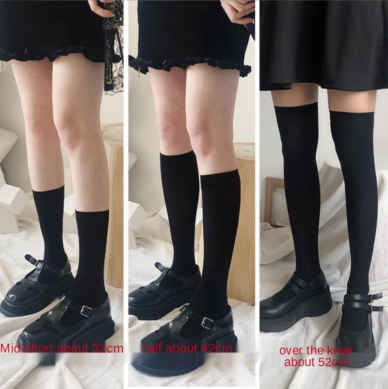 Buy JK Woman Socks Cute Black White Velvet Lolita Long Socks Solid ...