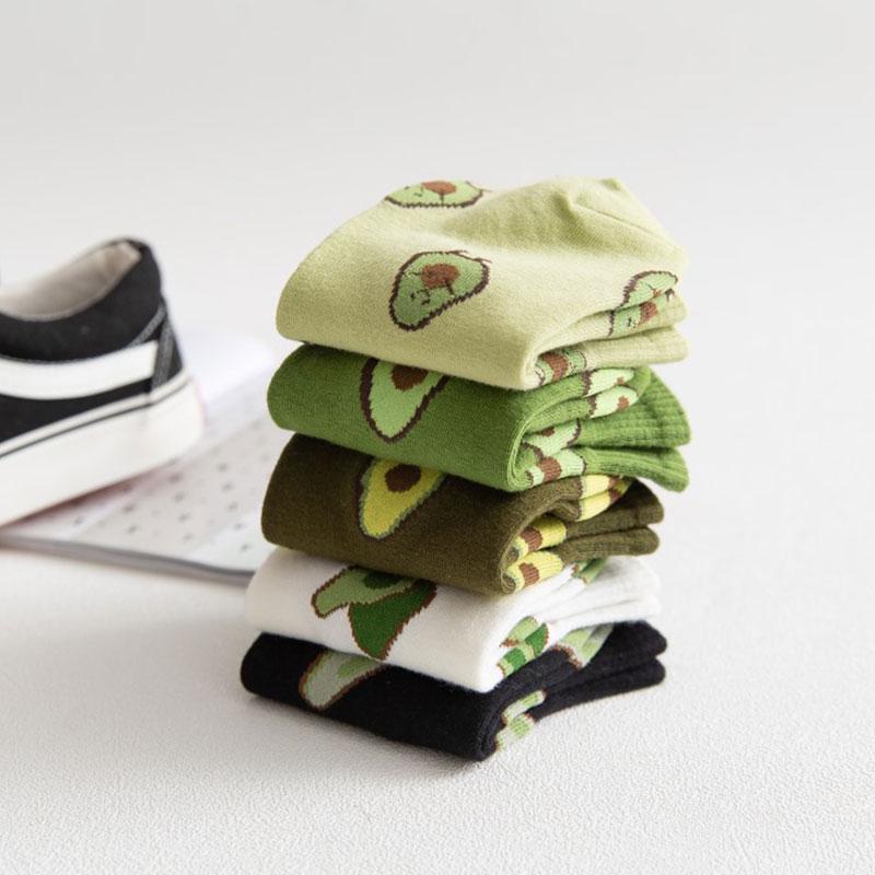 Buy Women Short Streetwear Avocado Embroidery Casual Ankle Socks Green ...