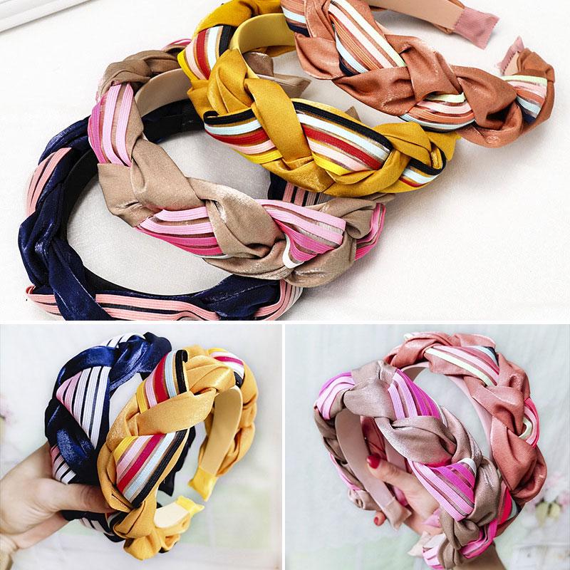 Buy Female Striped Twisted Braid Hair Hoop Stretch Hair Strap Hair ...