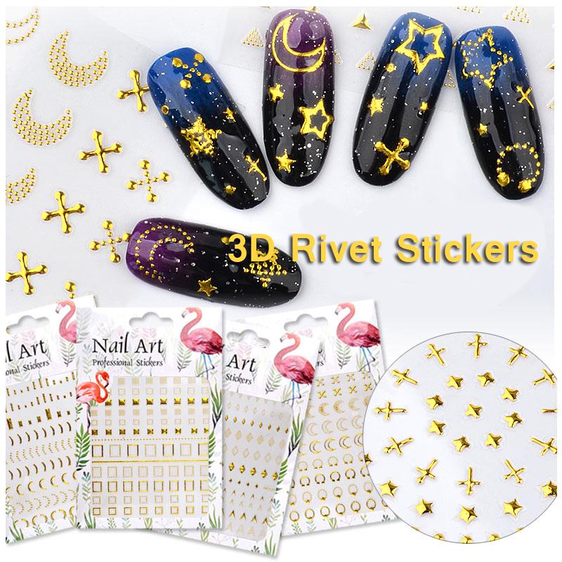 Buy 3D Metal Rivets Gold Hollow Nail Sticker Moon Stars Design Decal ...