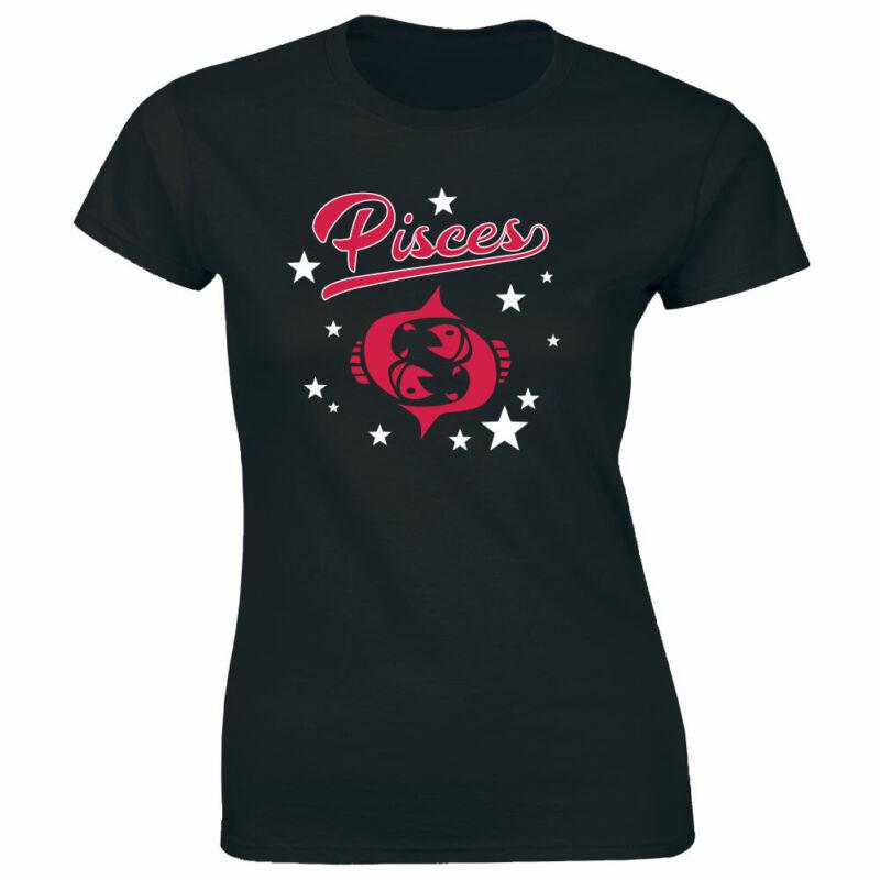 Buy Pisces Zodiac Astrology with Stars Black T-shirt for T-Shirt Ladies Printed Clothing 90S ...
