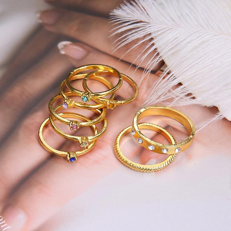 Buy 8 Pcs/Set Personality Gold Color Colorful Crystal Mini Finger Ring ...