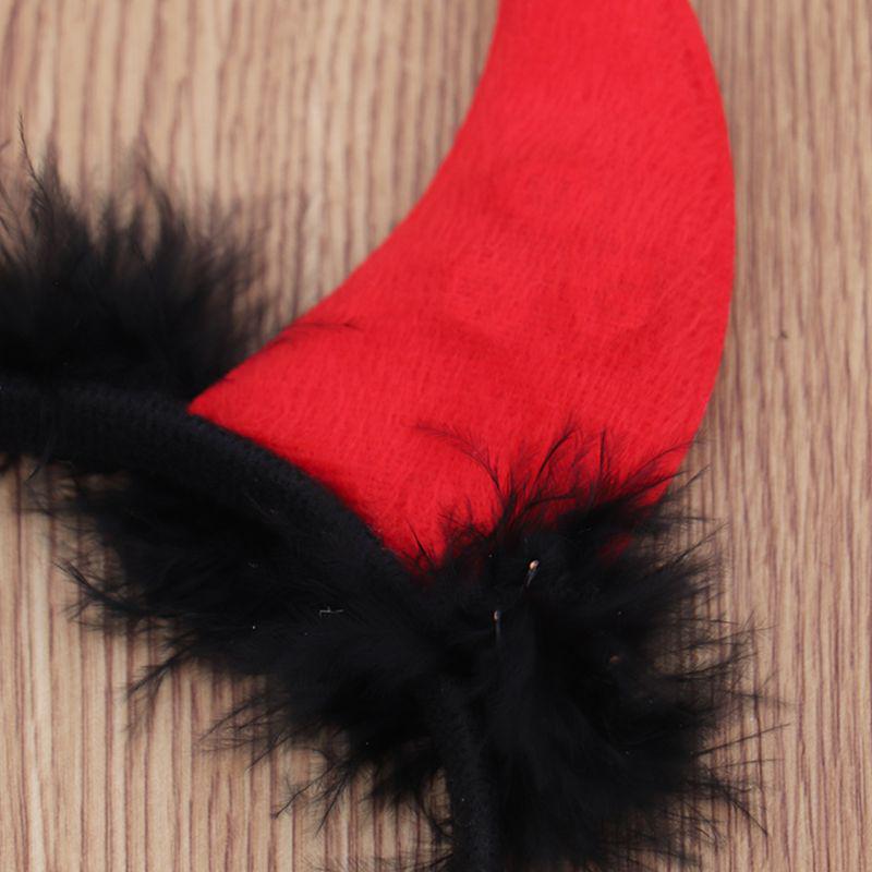 Halloween LED Light Devil Ox Horn Headband Fluffy Plush Cosplay Party ...