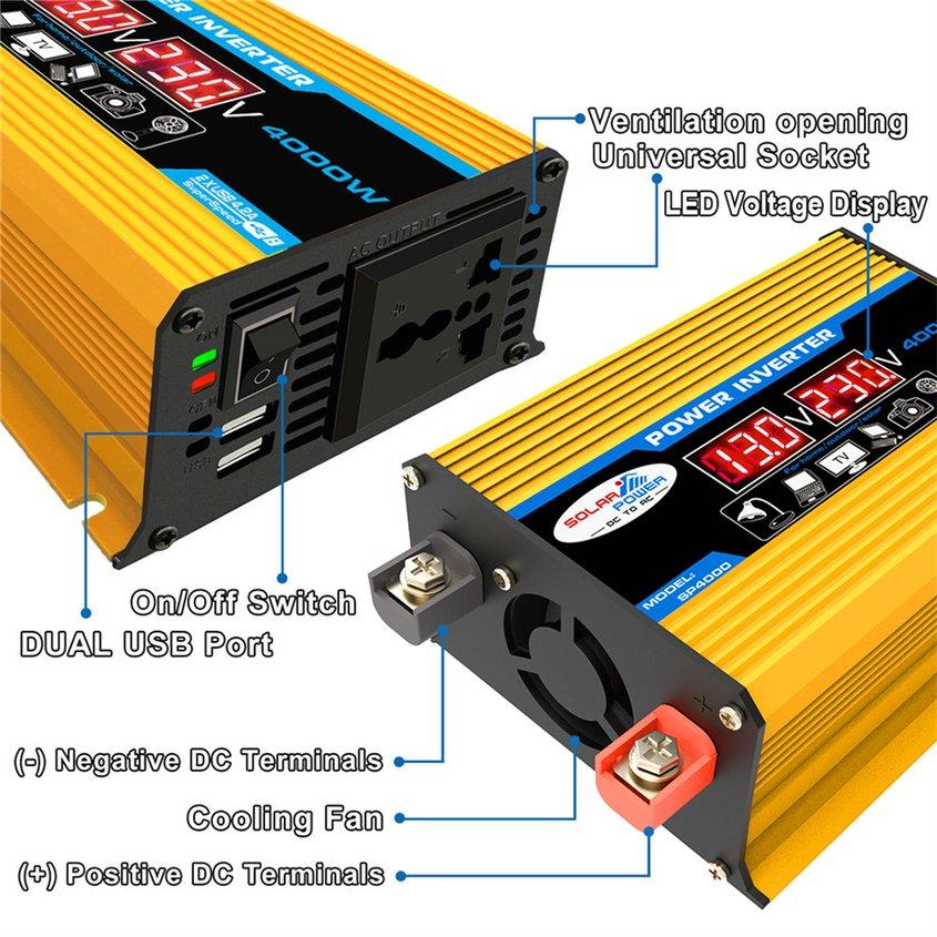 Buy KC Car Conversion Inverter LED Display Dual USB Yellow 6000W 4000W ...