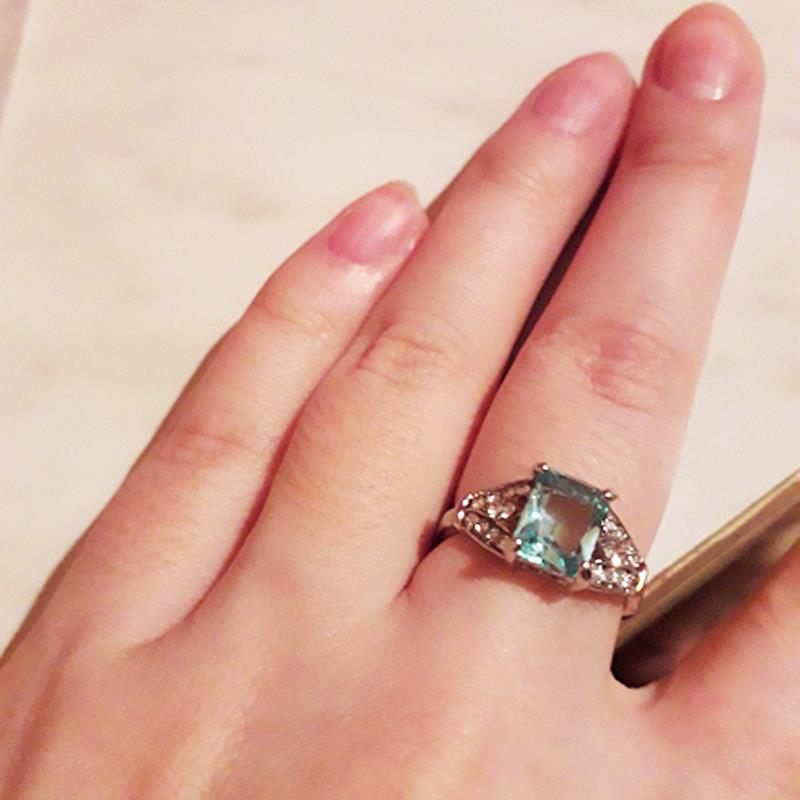 Practical Engagement Silver Blue Zirconia Blue Square Crystal Ring 1PC ...