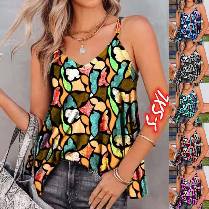 Kaufe Women's Sexy Summer Cami Colorful Printing Loose Casual Plaid ...
