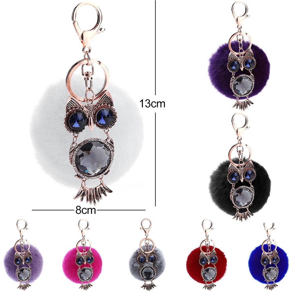 Buy Women Handbag Pendant Alloy Owl Faux Fur Fluffy Pompom Ball ...