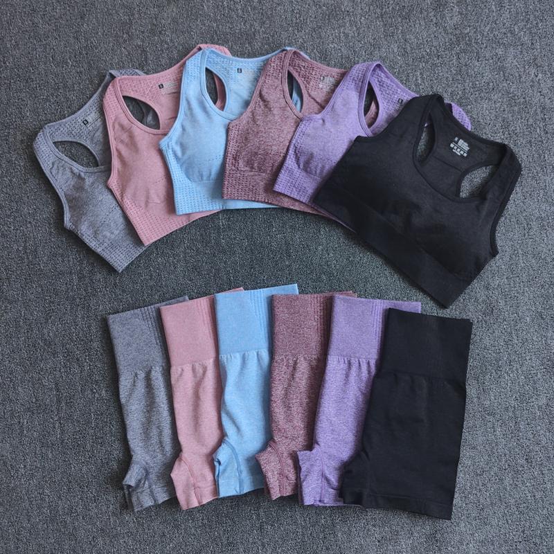 2PCS Yoga Set Women Seamless Sports Bra High Waist Fitness Gym Shorts Gym Set Running Sportswear ...