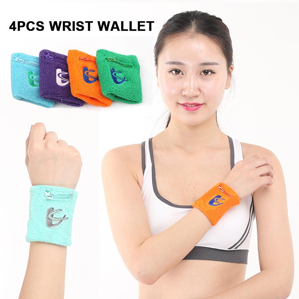 Buy 4PCS Cotton Sweat - Absorbent Towel Wrist Wallet Wristband with ...