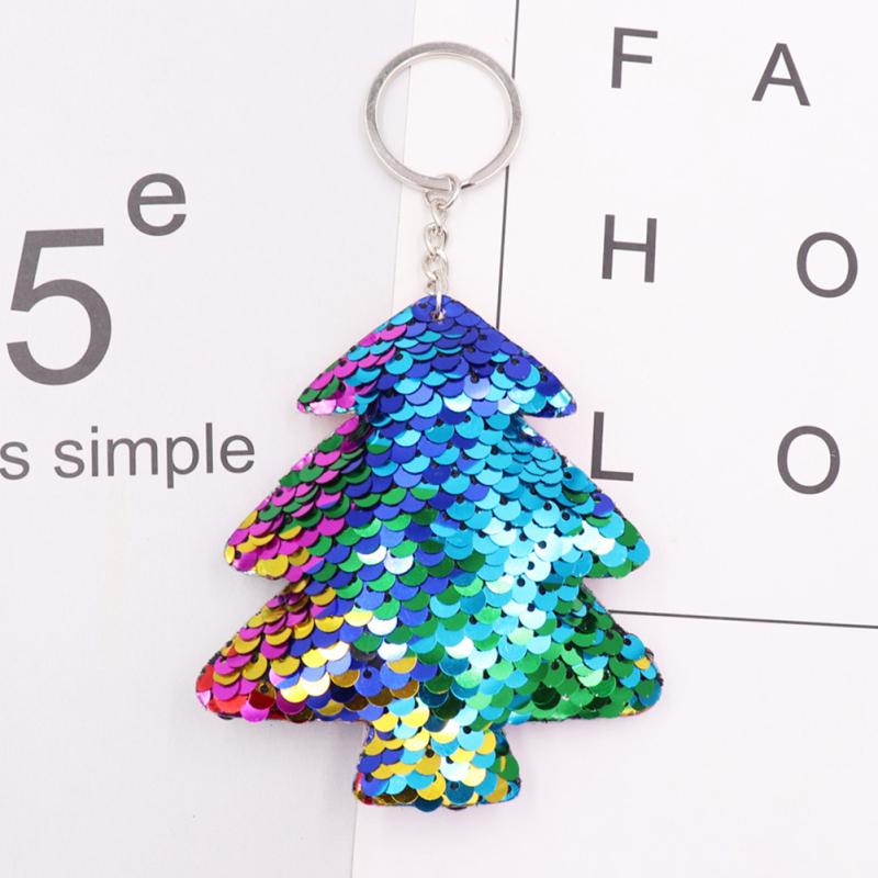Buy Double Side Reflective Sequin Christmas Tree Key Ring Delicate ...