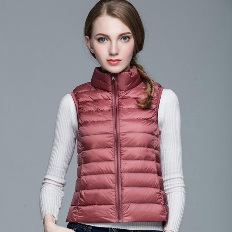 Buy Women Ultra Duck Down Short Vest Winter Female Slim Stand Collar ...