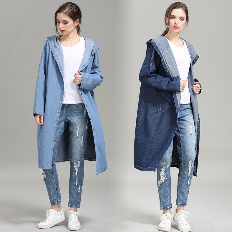 Buy Women's Fashion Big Size Long Hooded Denim Loose Jacket at ...