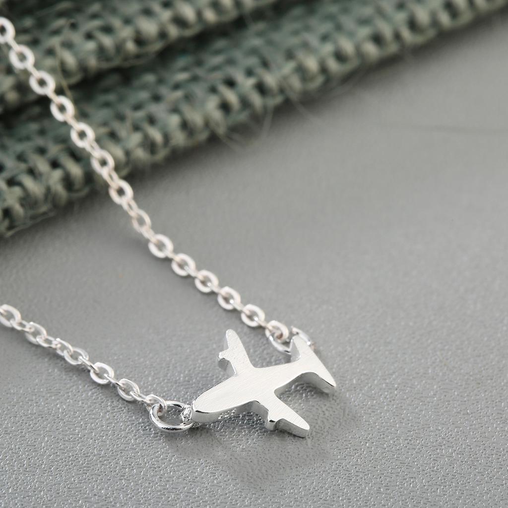 Silver Color Plane Pendant Brushed Aircraft Shape Charm Necklaces for ...