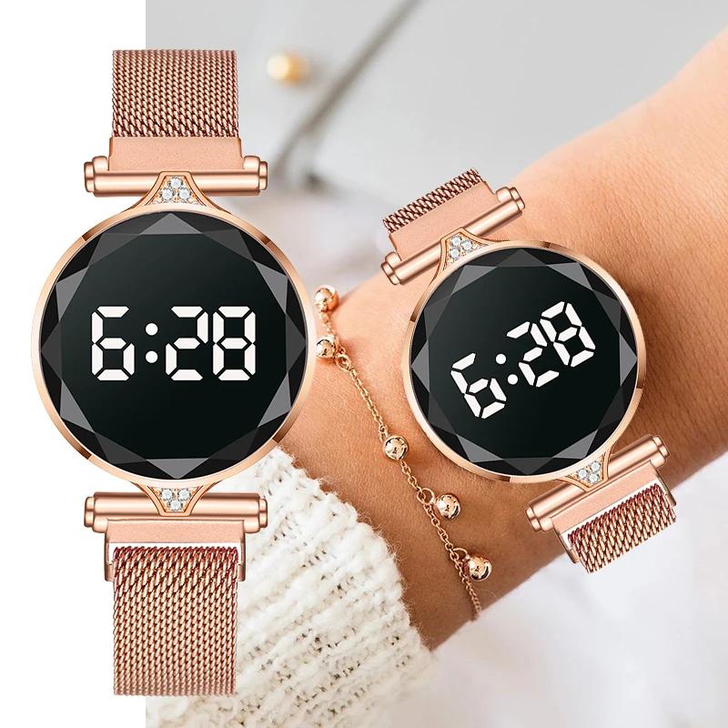 Buy Good Crystal Round Dress Mesh Band Ladies Clock Rose Gold LED Watch ...