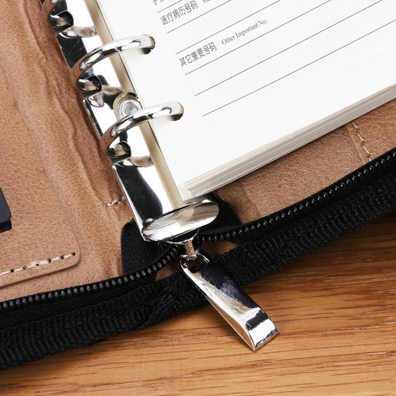 Buy PU Leather Cover A6 Zipper Notebook Loose-Leaf Business Notepad ...