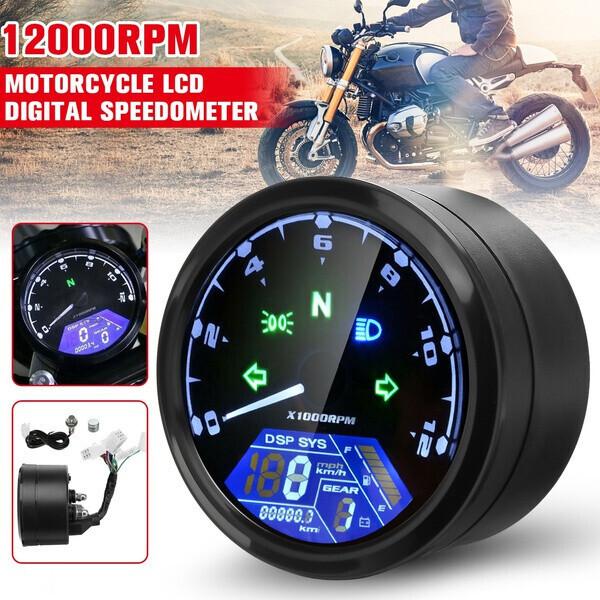 Buy Motorcycle LCD Digital Speedometer Tachometer Odometer Cafe Racer ...