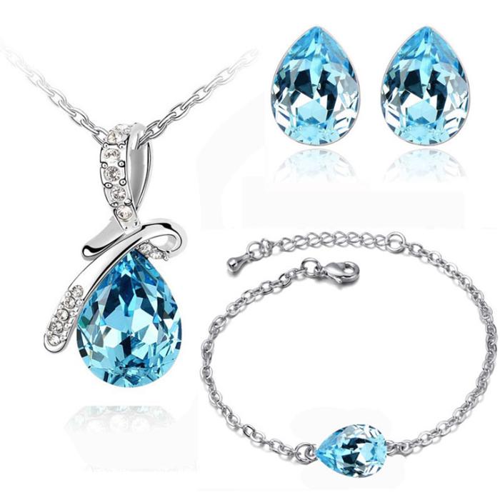 Buy Beautiful Fashion Girls Wedding Jewelry Sets Silver Crystal Earring ...