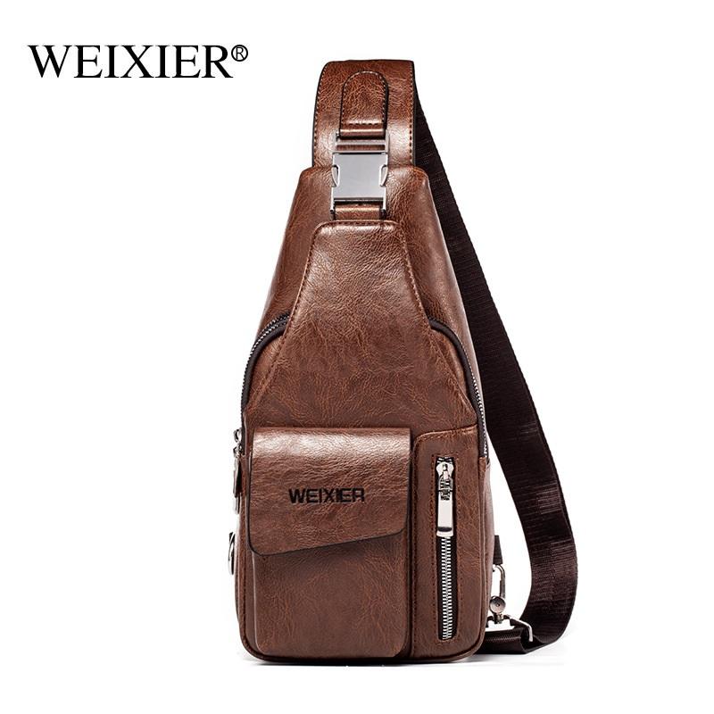 Men's Crossbody Bags USB Chest Bag Designer Messenger Bag PU Leather ...