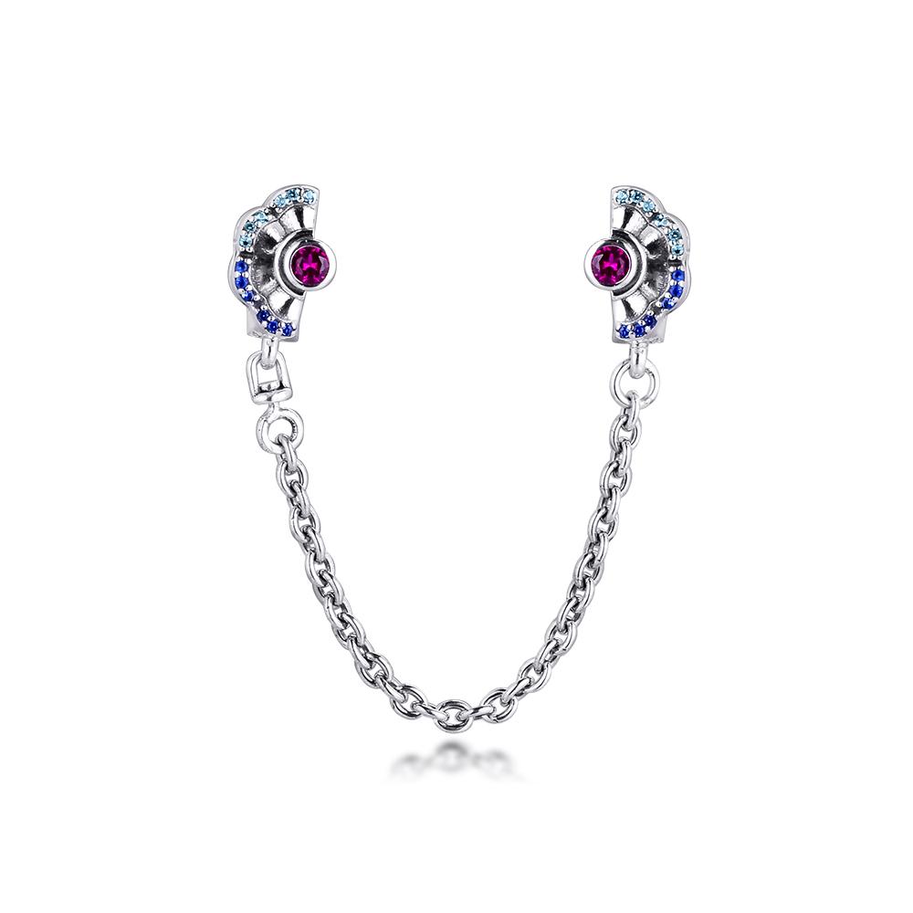 Buy Authentic 925 Sterling Silver Blue & Pink Fan Safety Chain Clip ...