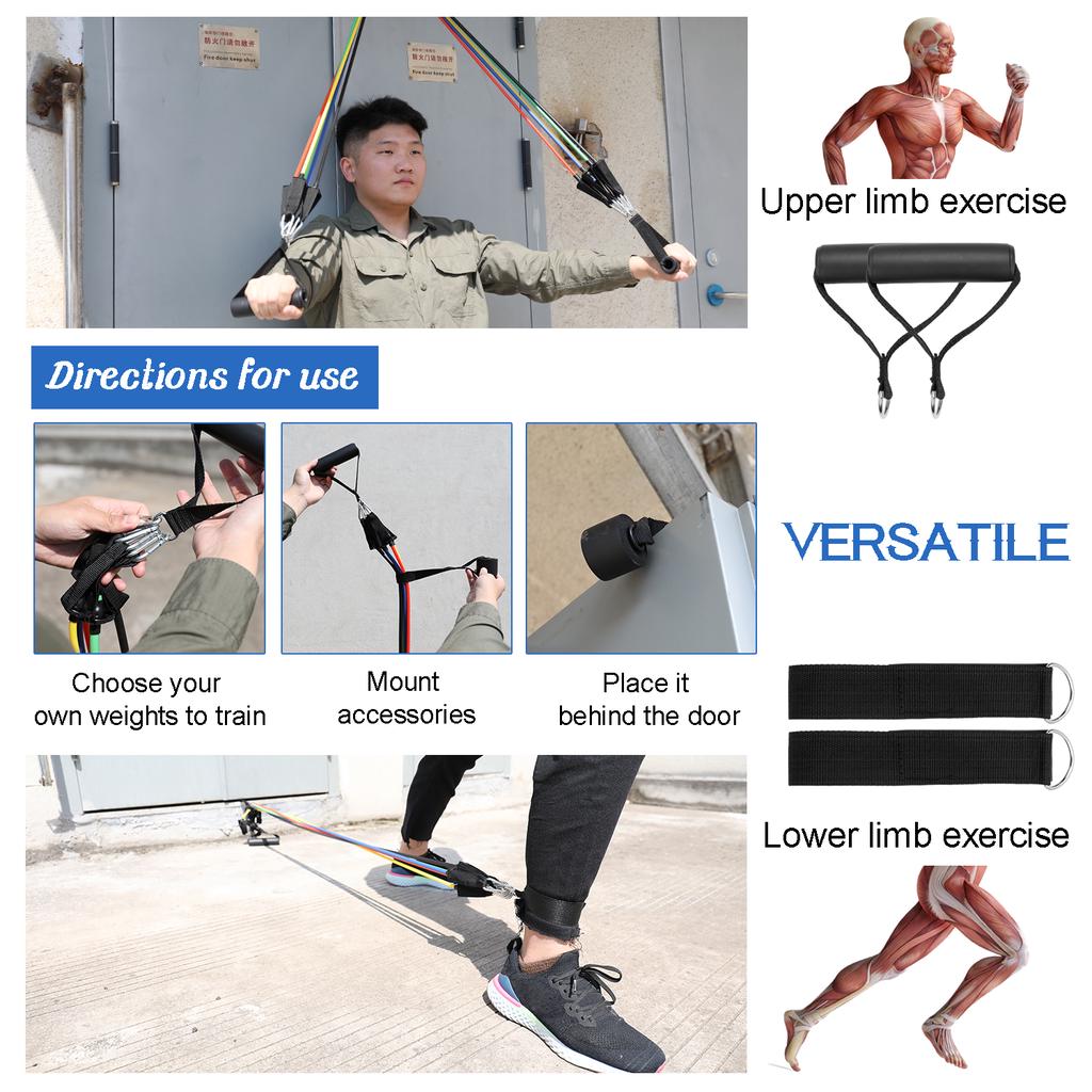 11 Pcs/Set Fitness Puller Multi-functional Muscle Strength Yoga ...
