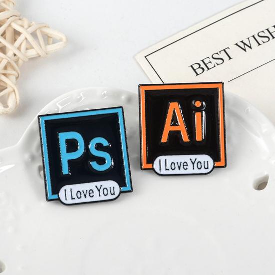 Cheap PS AI PR AU Photoshop Illustrator Brooch Pin I Love You Shirt ...