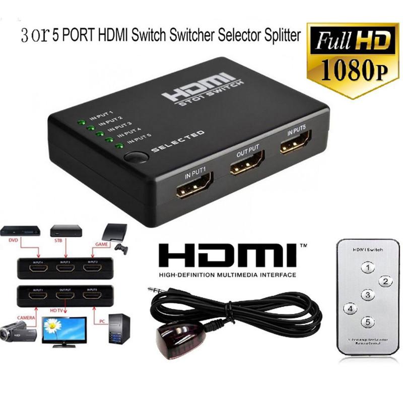 1PC Portable Selector Switcher Hub+Remote 1080p for HDTV PC General 3 ...