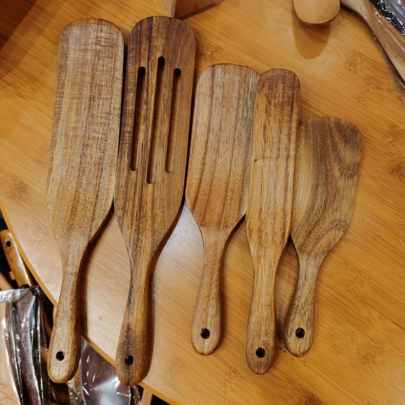 Buy 1PC Non-Stick Long Shank Teak Wood Spurtles Shovel Dinnerware ...
