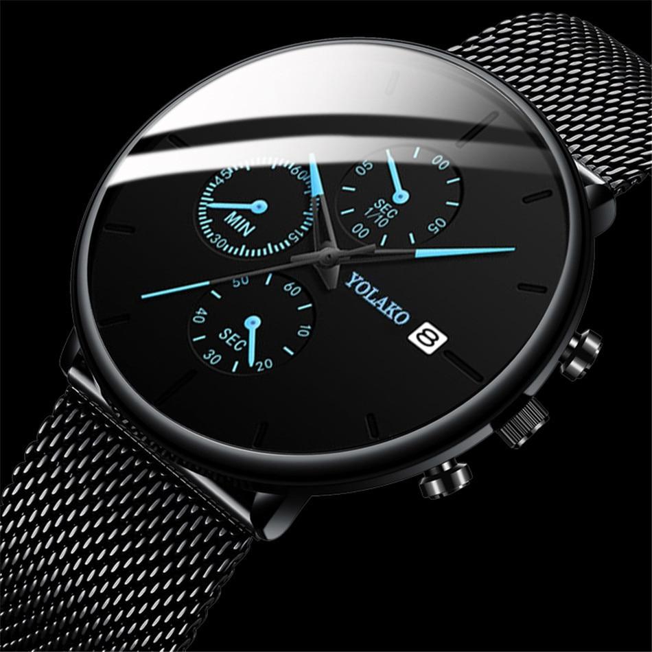 Buy YOLAKO Watch Men Business Ultra-Thin Stainless Steel Men’s Watch ...