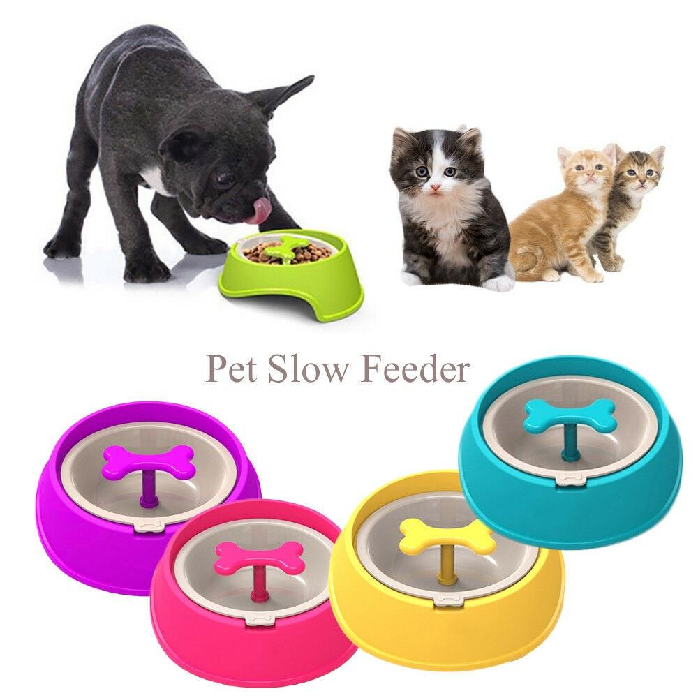 Pet Cartoon Rotating Bone Shape Slow Feeding Bowl for Dogs Puppy Cats ...