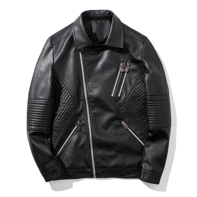 Buy Autumn and Winter Casual Men's Leather Jacket Youth Slim Diagonal ...