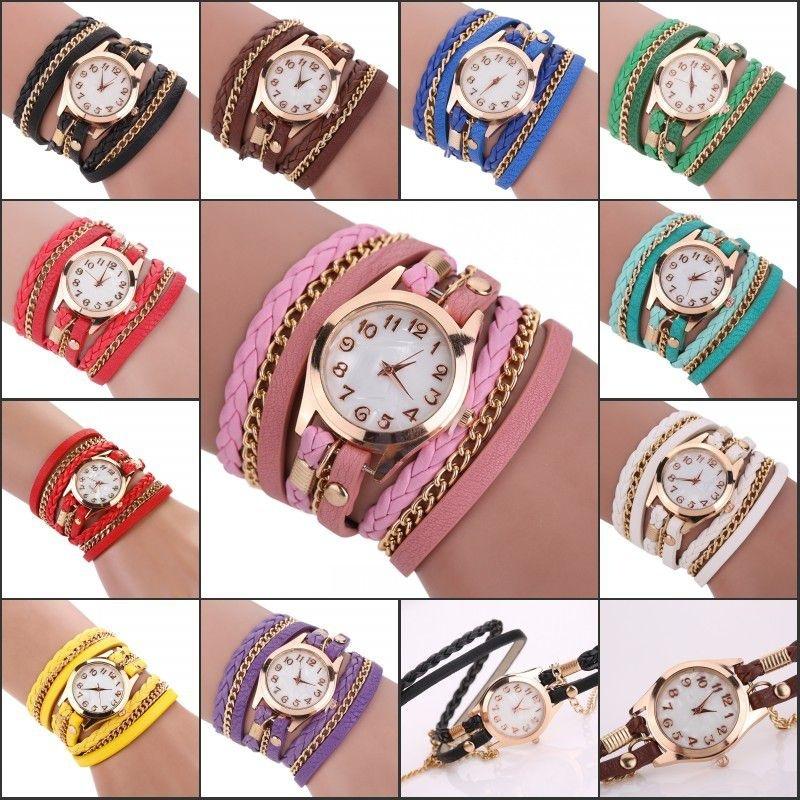 Multi-layered Women Vintage Clock Quartz Leather Braided Wind Wrap ...
