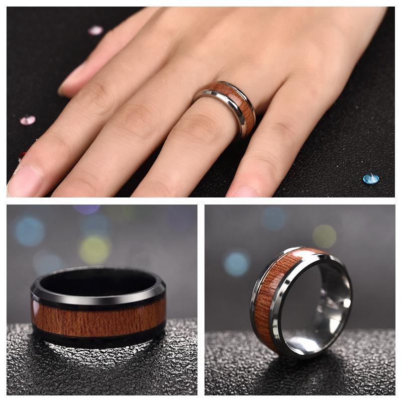 Titanium Steel Rings Wood Grain Women's Men's Finger Ring Fashion Band ...