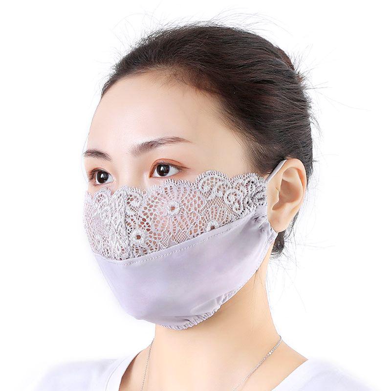Buy Women Lady Ice Silk Lace Mouth Mask Sunscreen Breathable Mouth ...