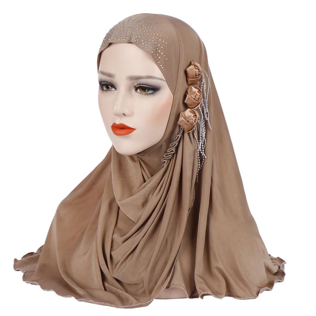 Buy Fashion Women Muslim Headscarf Ice Silk Breathable Flower Tassel ...
