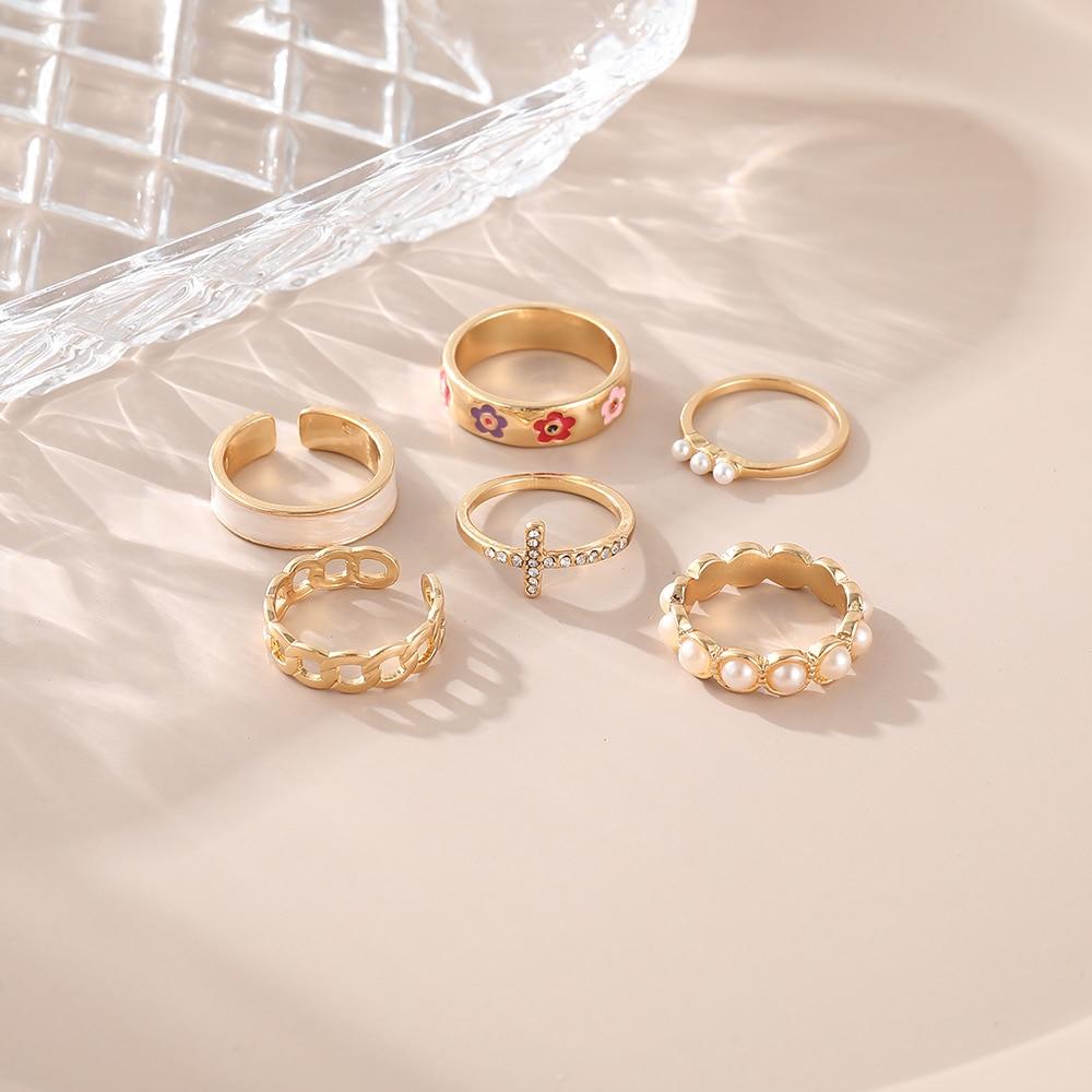 💰Cumpără 6buc / Set inele roz pentru femei Punk Trendy Vintage colorate ...